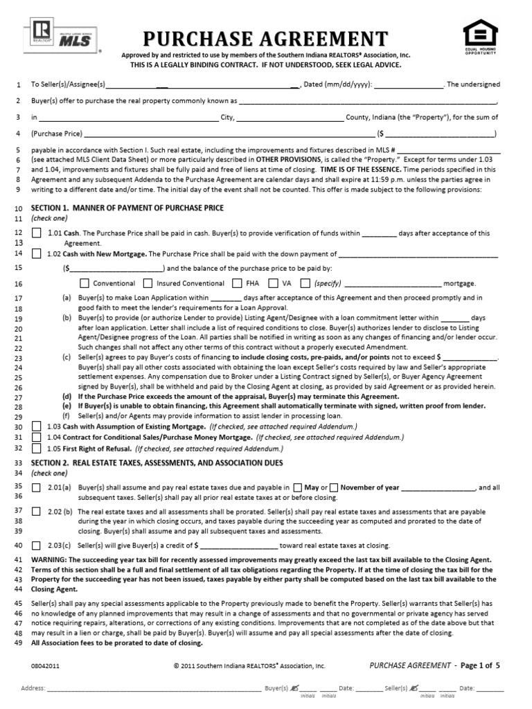 Free Home Purchase Agreement Form | PDF | Title Insurance | Taxes
