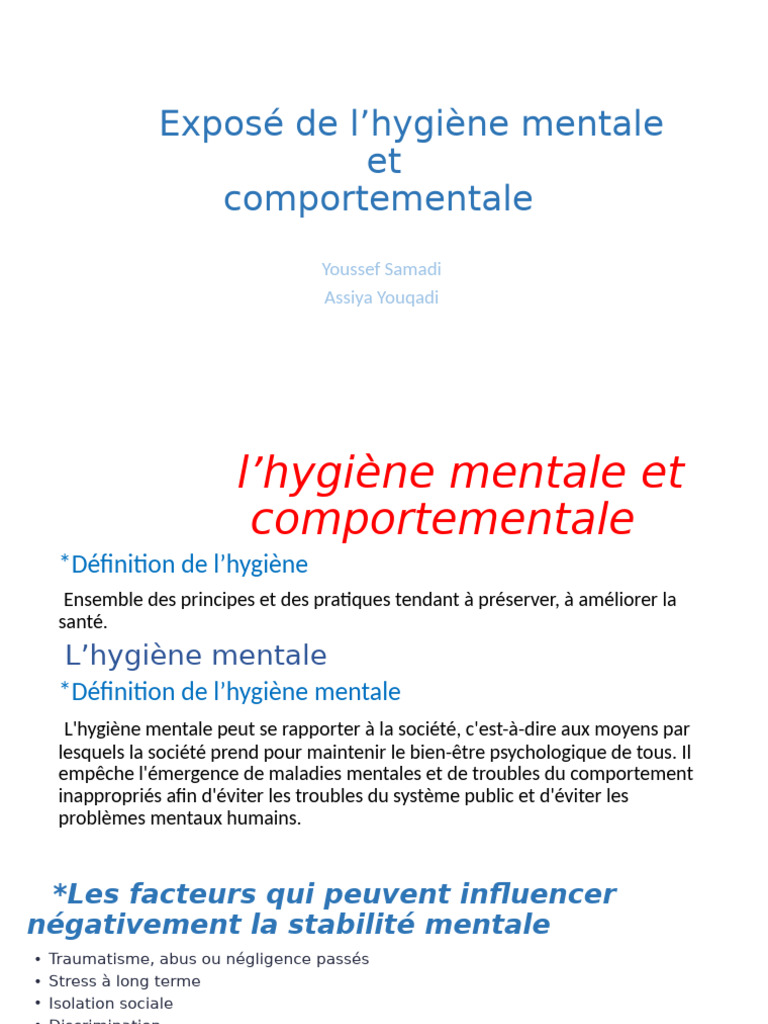 Exposé sur l'hygiène mentale et comportementale | PDF