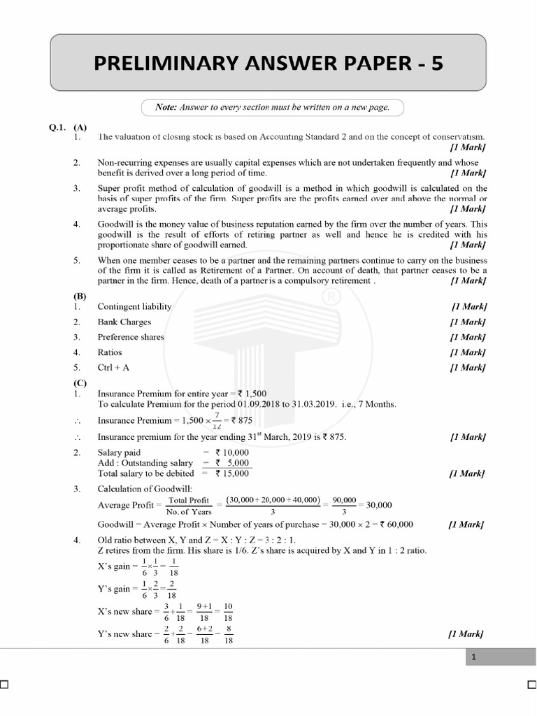 5 PP Answers Book-Keeping and Accountancy | PDF