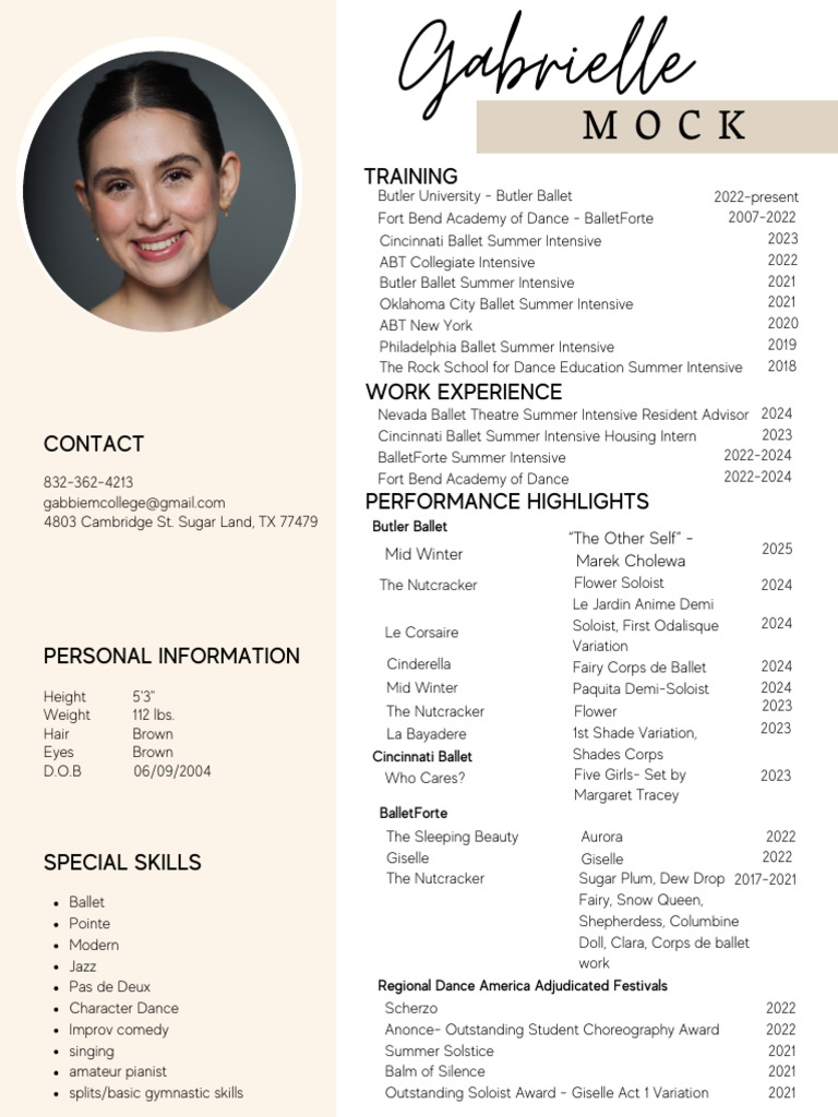 Gabrielle Mock Resume 2025 | PDF | The Nutcracker | Ballet