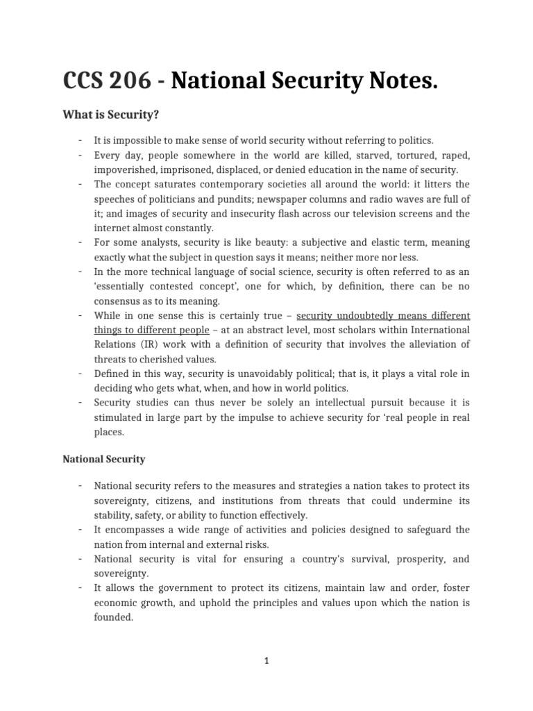 National Security: Concepts and History | PDF | Crisis Management ...