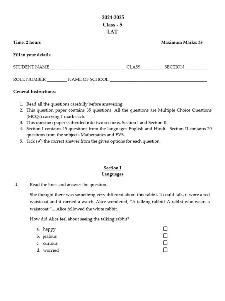 Class V LAT | PDF | Multiple Choice