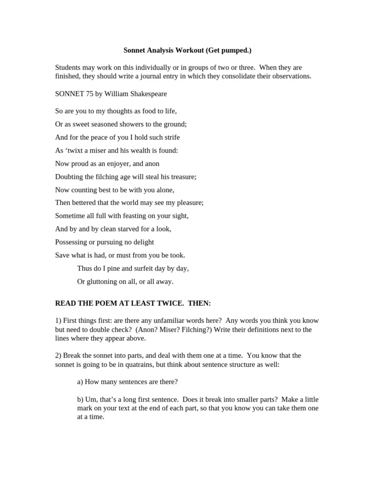 Sonnet Analysis Workout (Get Pumped.) | PDF | Part Of Speech | Poetry