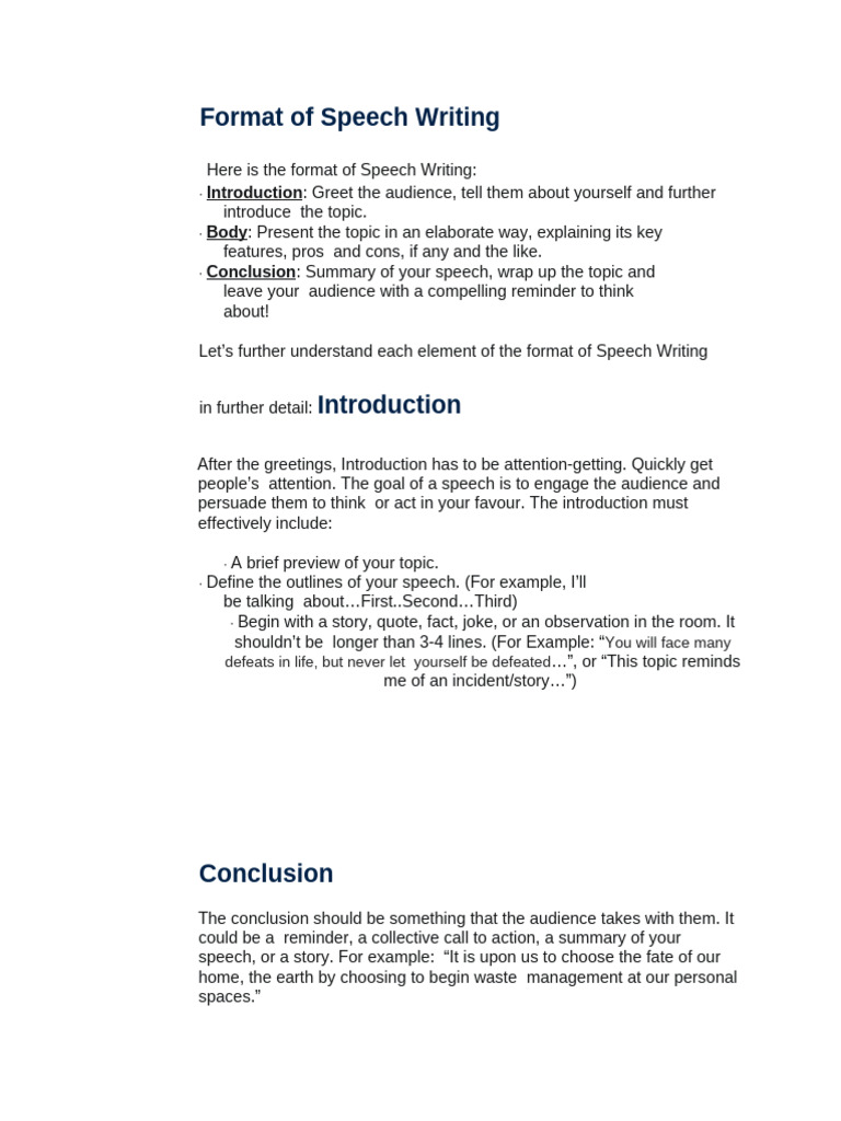 Speech Writing Format Guide | PDF | Sentence (Linguistics) | Linguistics