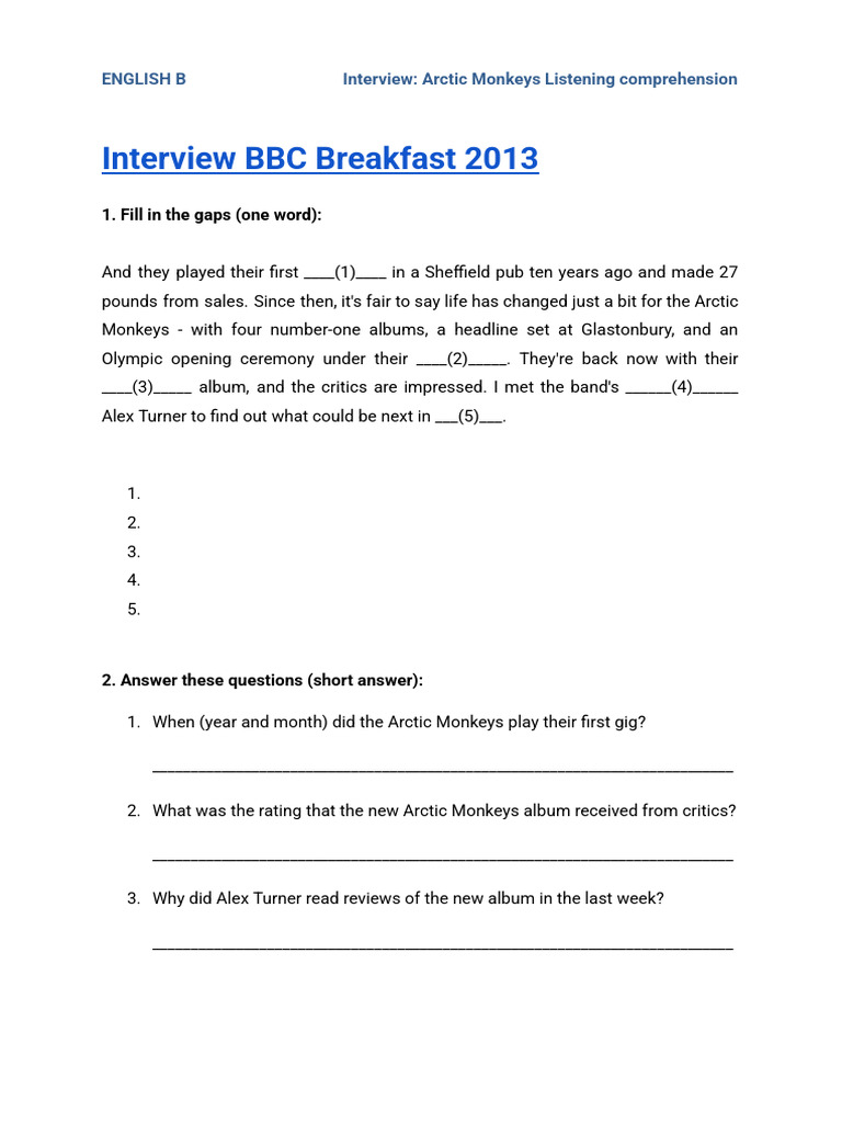 Arctic Monkeys Interview Listening Guide | PDF