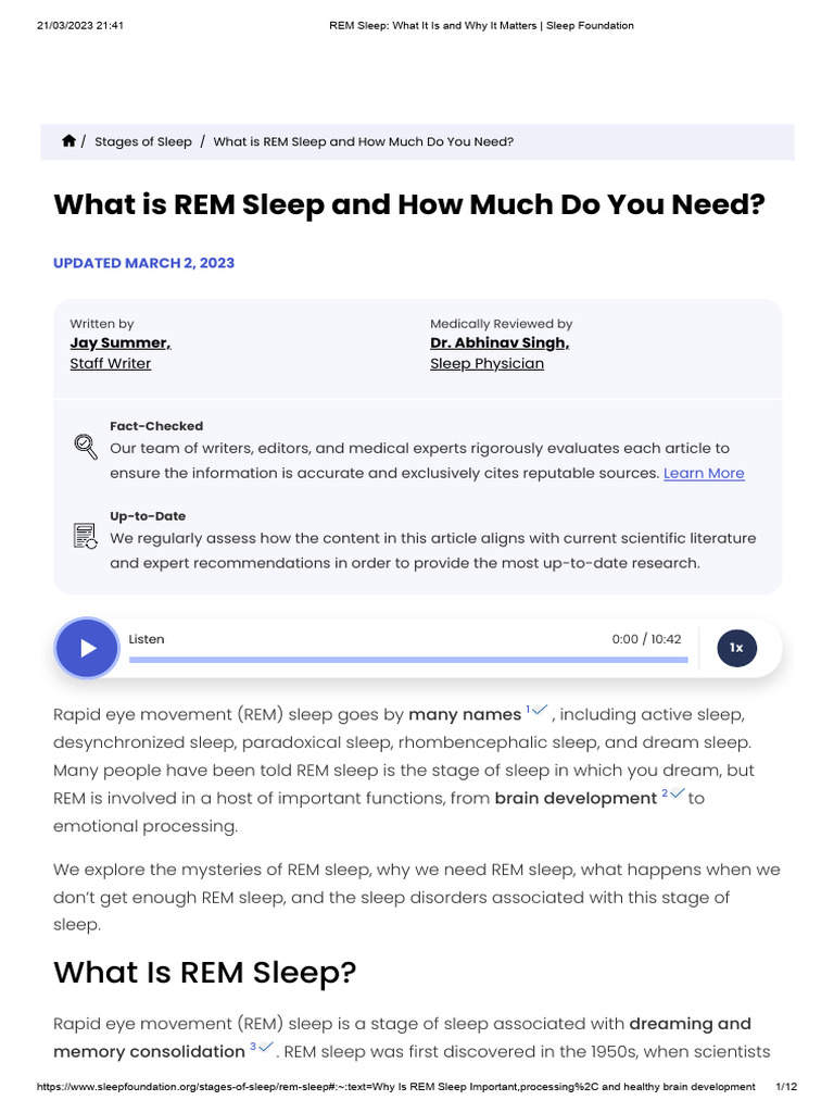 Understanding REM Sleep's Importance | PDF | Sleep | Rapid Eye Movement ...