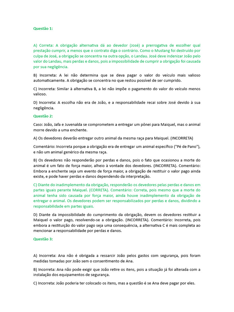 Gabarito A1. Obrigações. Prova Tipo A | PDF | Lei das Obrigações ...