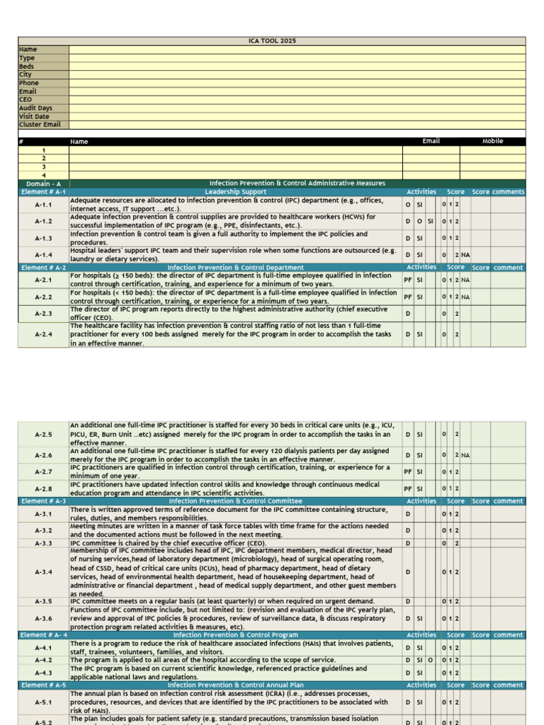 ICA Tool for Infection Control 2025 | PDF | Public Health | Health Care