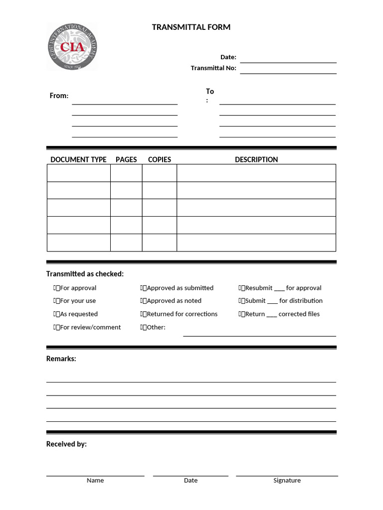 Document Transmittal Form Template | PDF