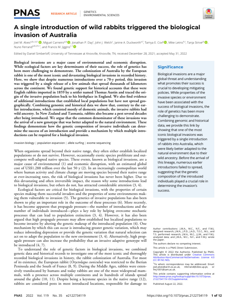 Pnas 202122734 | PDF | Invasive Species | Introduced Species