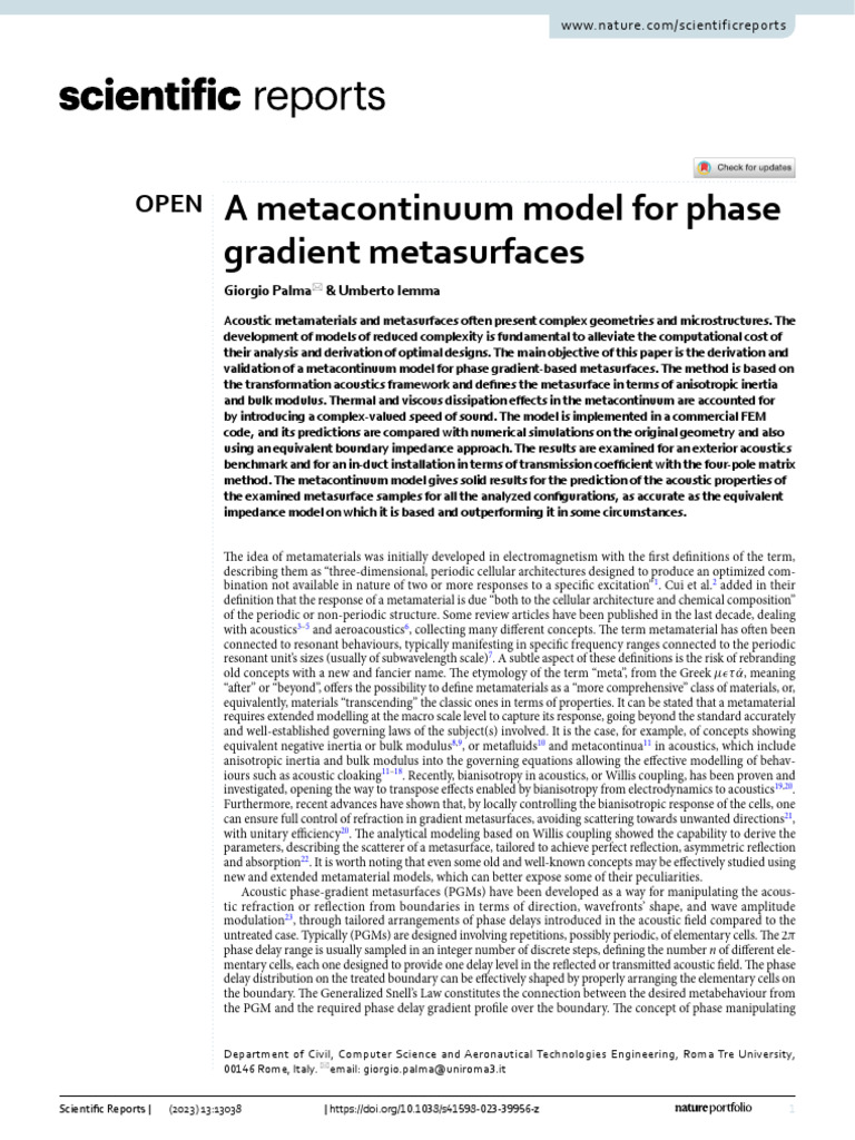2023 - A Metacontinuum Model | PDF | Metamaterial | Optics