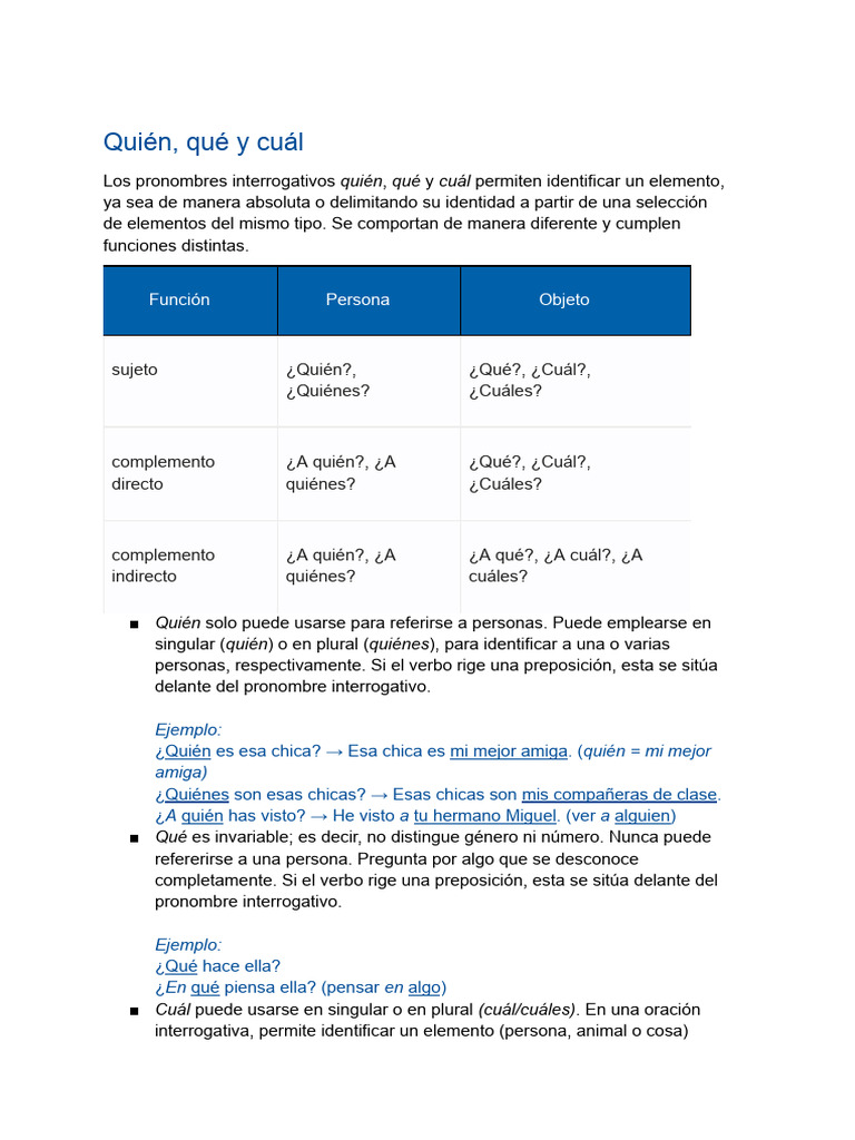 Pronombres Interrogativos | PDF | Pronombre | Oración (Lingüística)
