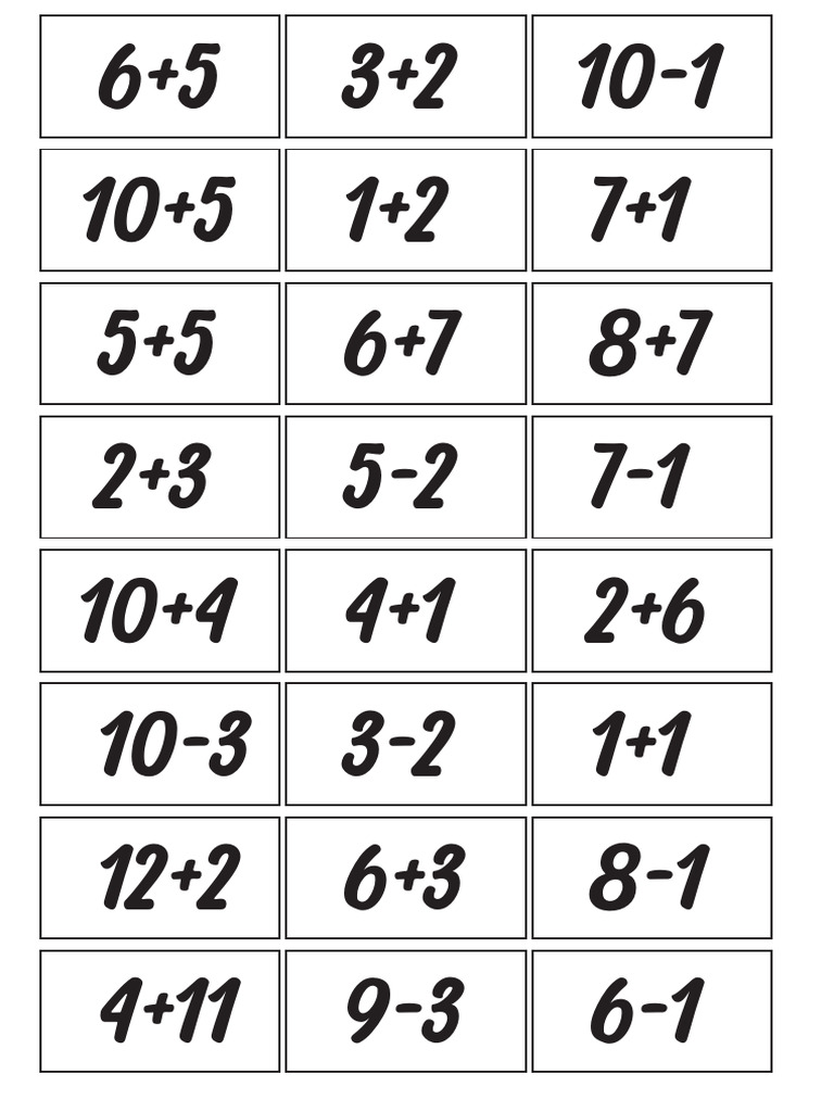 Bingo de Sumas y Restas para Imprimir | PDF