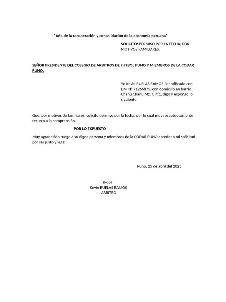 Solicitu Permiso - Kevin | PDF