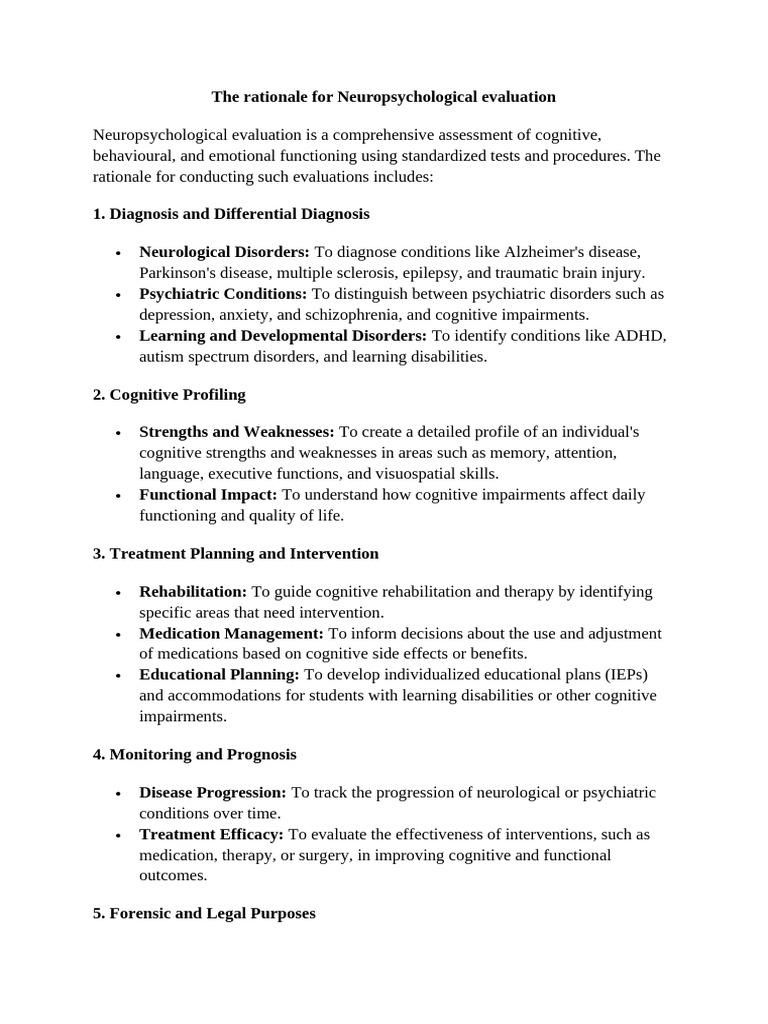 The Rationale For Neuropsychological Evaluation | PDF | Traumatic Brain ...