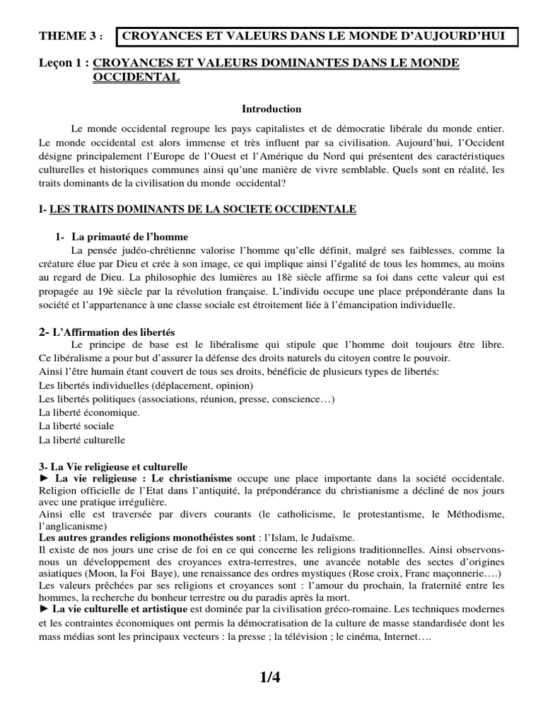 Lecon Croyances Dans Le Monde Occidental Tle | PDF | Loi | Parlement