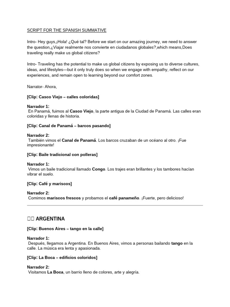 Script For The Spanish Summative | PDF