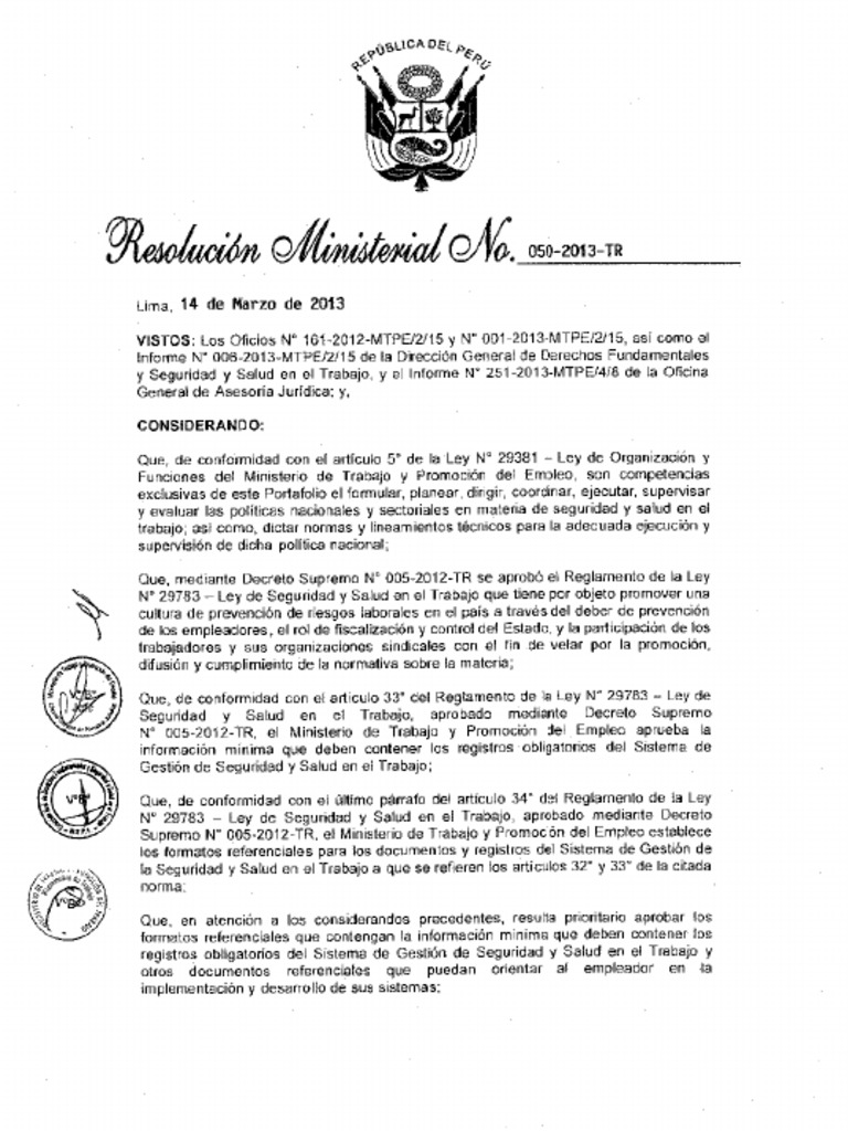 ANEXO 3 - RM N°050-2013-TR Formatos Referenciales Del SGSST - Removed | PDF | Seguridad y salud ...