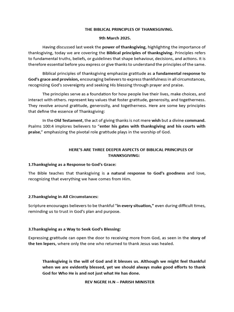 Biblical Principles of Thanksgiving | PDF