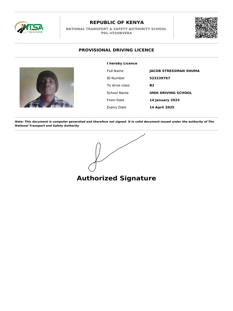 PDL-V55HBVERA-Provisional Driving License | PDF