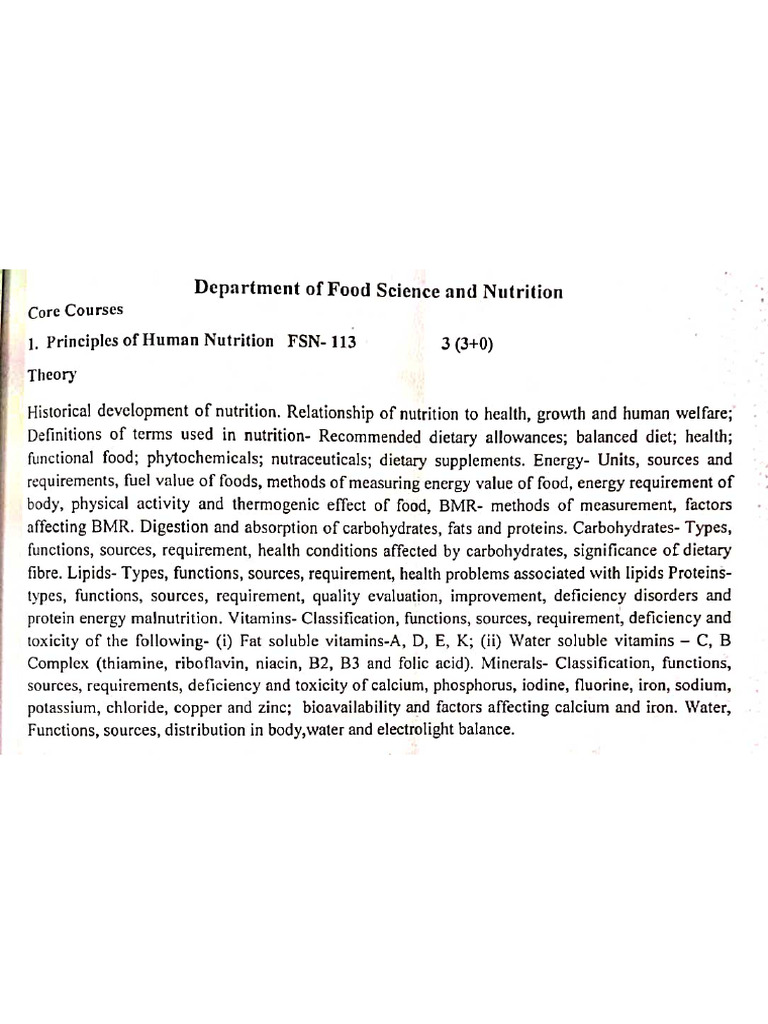 FSN 113 Syllabus | PDF