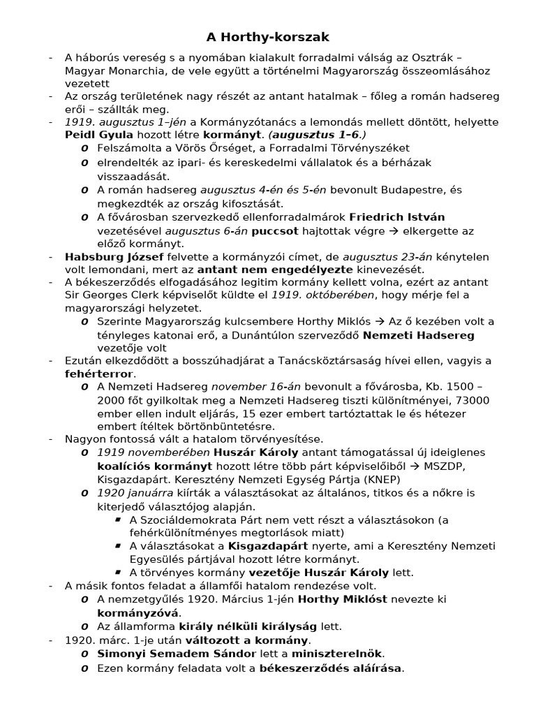 A Horthy Korszak | PDF