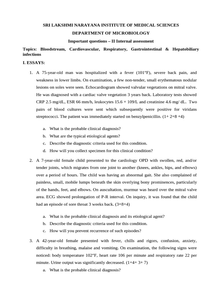 Iat II Important Questions | PDF | Infection | Pneumonia