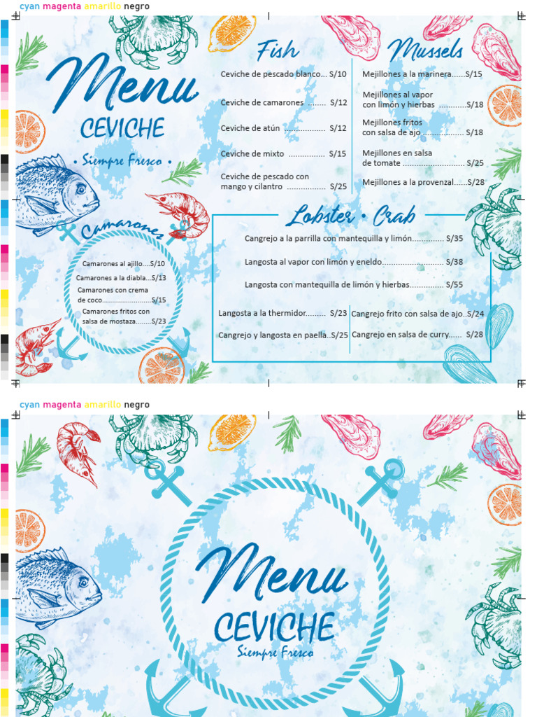 Menú de Ceviches y Mariscos Variados | PDF