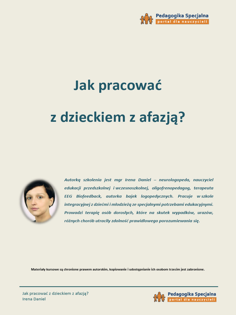 Pedagogika Specjalna Kurs Afazja 1 1 | PDF