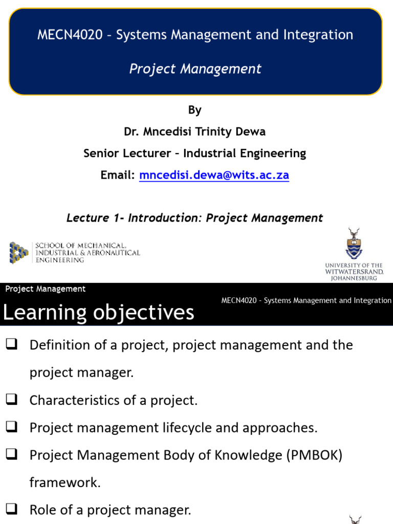 Lecture 1 - Project - Management - Introduction - MECN 4020 | PDF ...