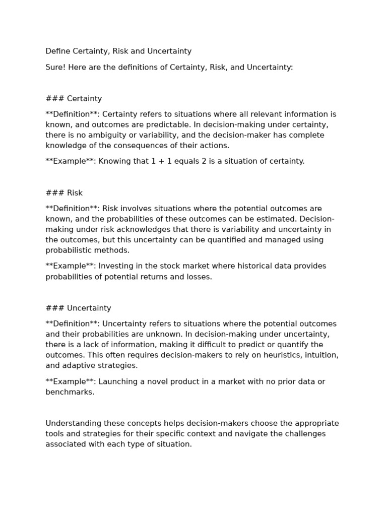 Certainty Risk and Uncertainty | PDF | Risk | Uncertainty