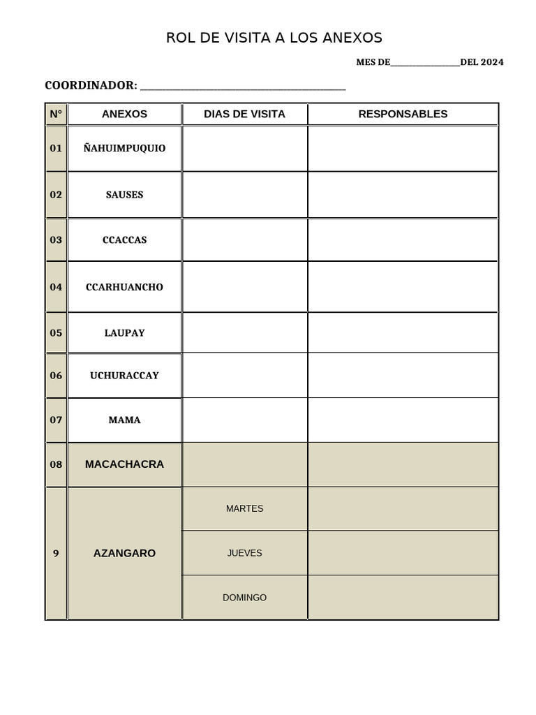 Rol Formato de Visitacion Anexos | PDF
