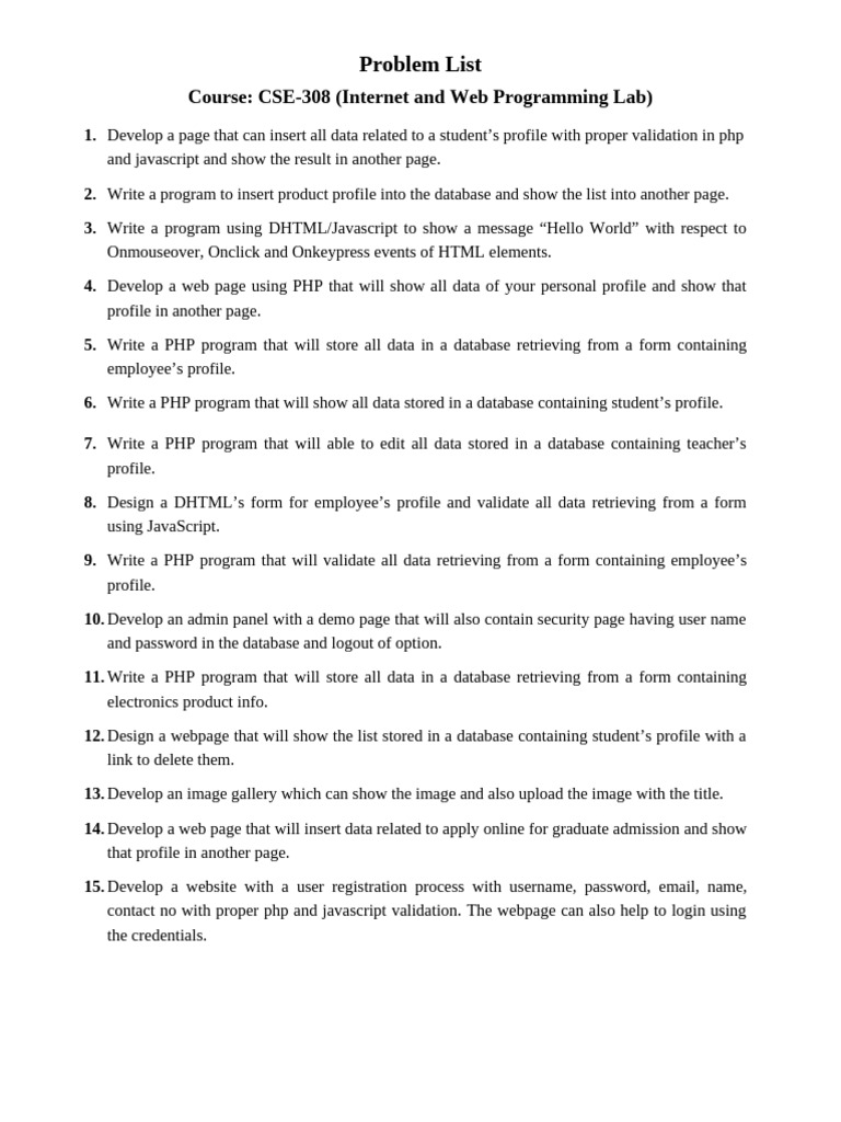 Problem List CSE 308 - 2018 19 13B | PDF