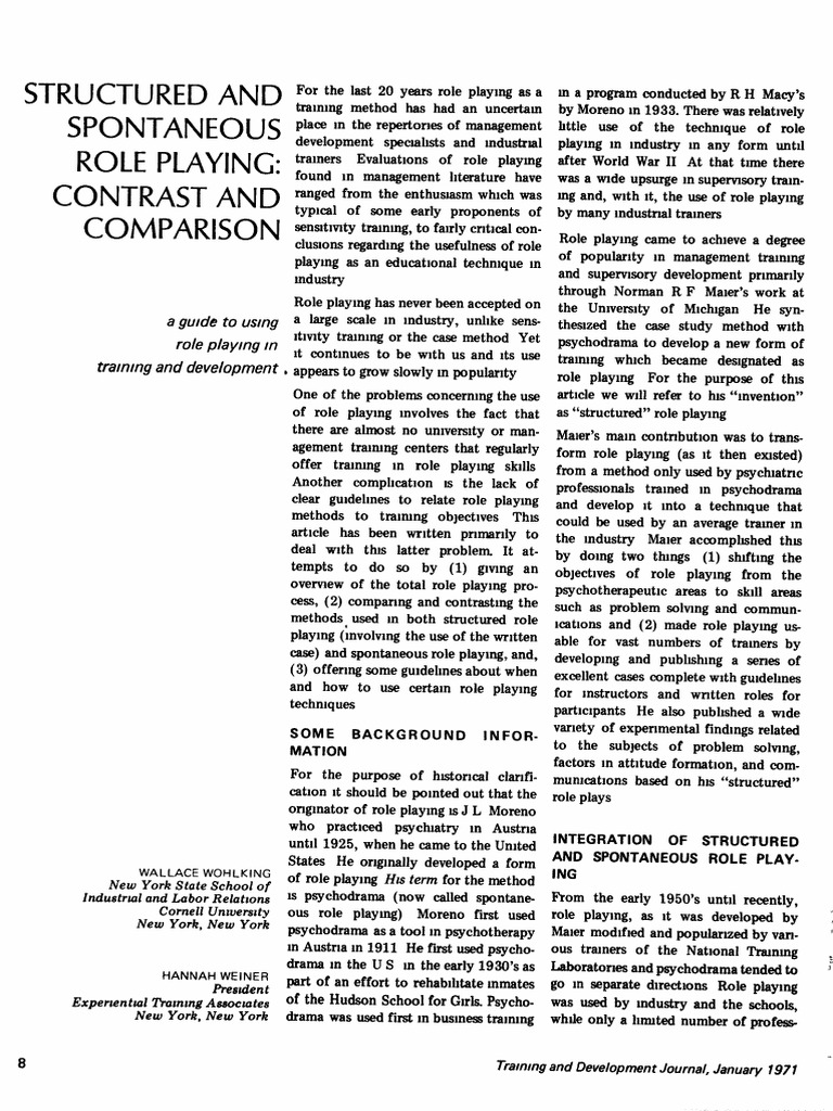 STRUCTURED AND SPONTANEOUS ROLE PLAYING CONTRAST AND COMPARISON | PDF ...