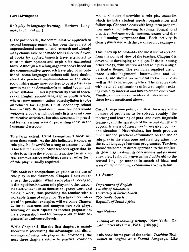 Carol Livingstone Role Play in Language Learning | PDF | Teachers | Language Education
