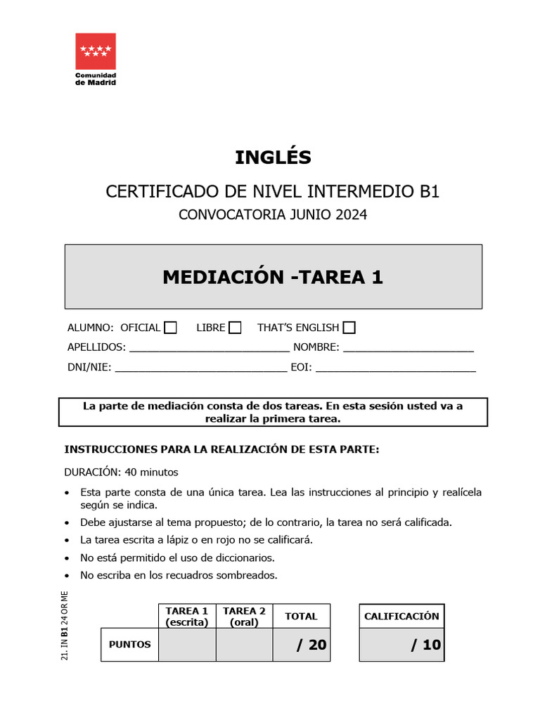 Inglés: Certificado de Nivel Intermedio B1 | PDF