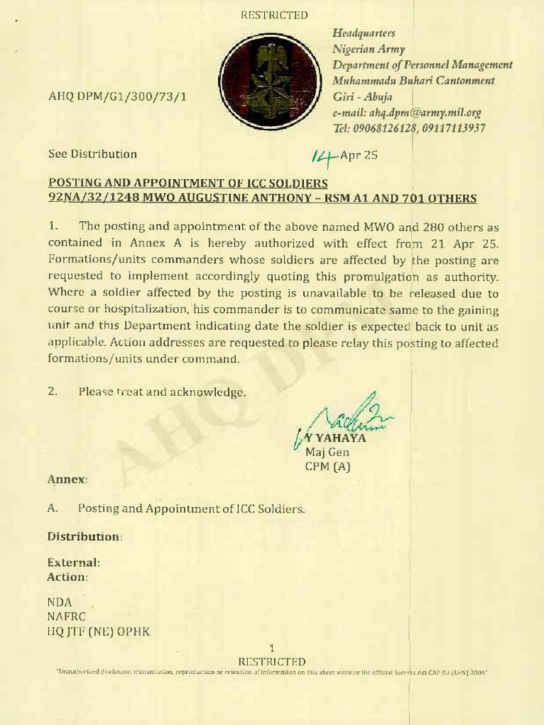HQ 6 Div - LCC OPDS - POSTING AND APPOINTMENT OF ICC SOLDIERS 14 Apr 25 ...