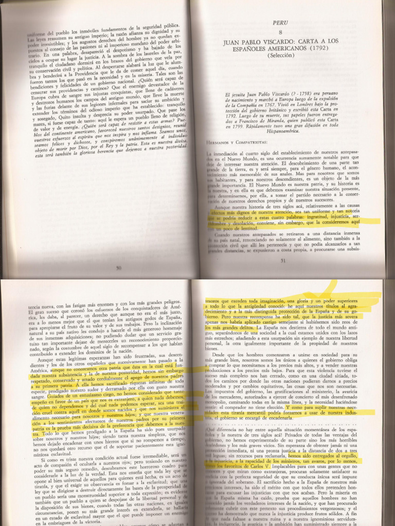 VISCARDO, Juan Pablo. Carta A Los Españoles Americanos (1792) | PDF
