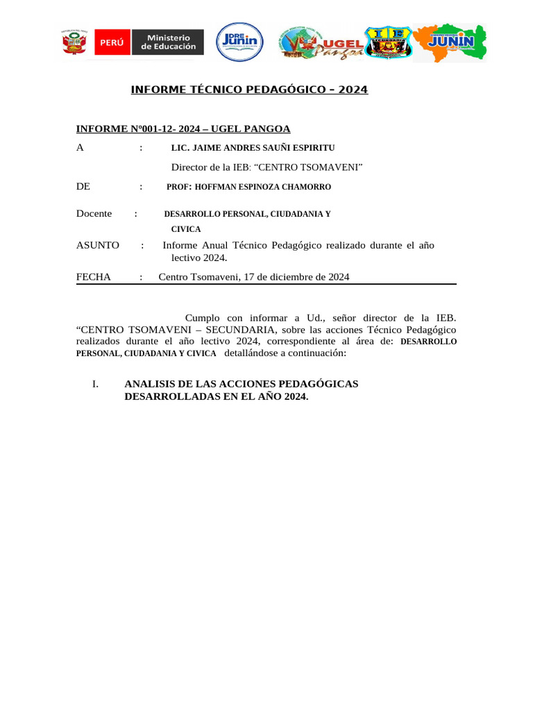 Informe-Final-Tecnico-Pedagogico - DPCC - 2024-JASE | PDF | Enseñando | Evaluación