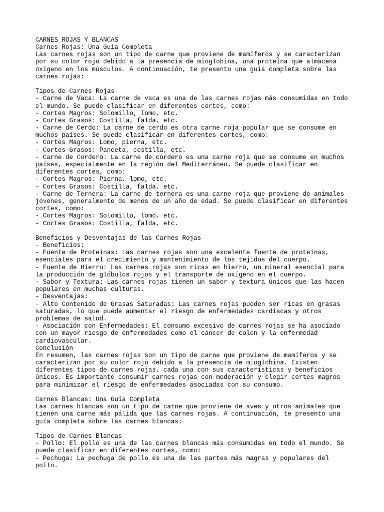 Carnes Rojas y Blancas | PDF | Carne | Carne de vaca