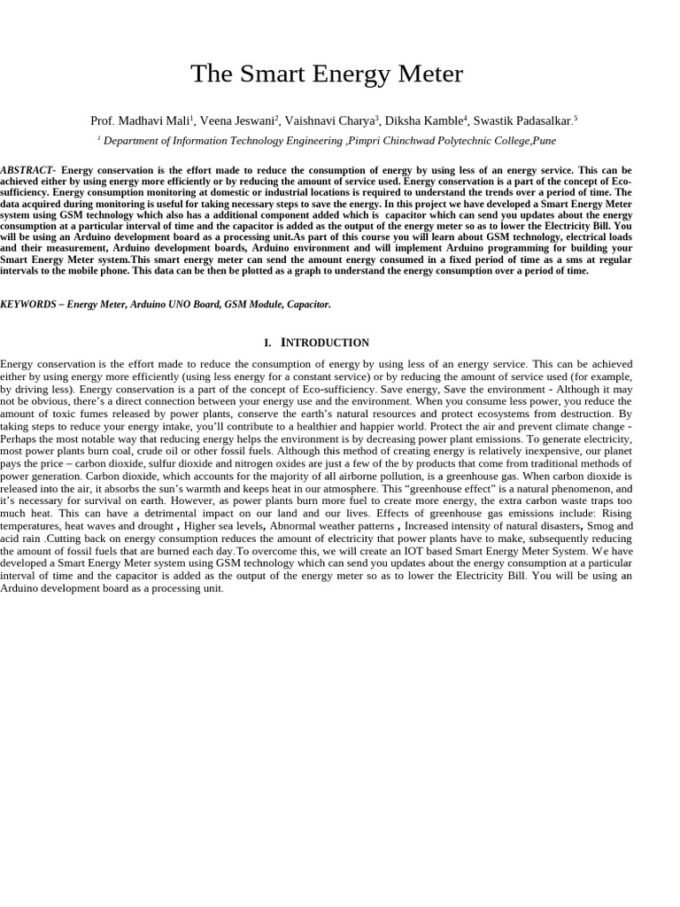 The Smart Energy Meter Paper | PDF | Greenhouse Gas | Fossil Fuel Power ...