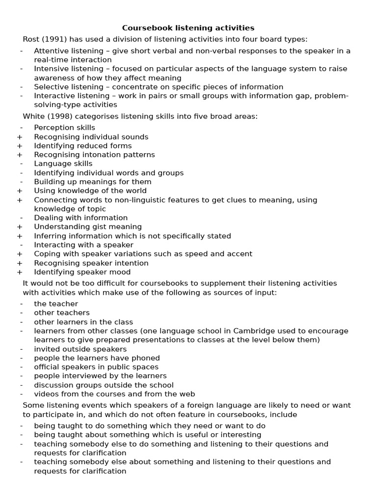 Week 5 Preparation (Coursebook Listening Activities) | PDF | Learning ...