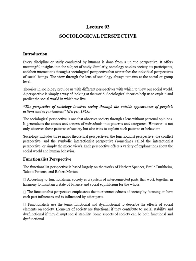 Understanding Sociological Perspectives | PDF | Sociology | Society