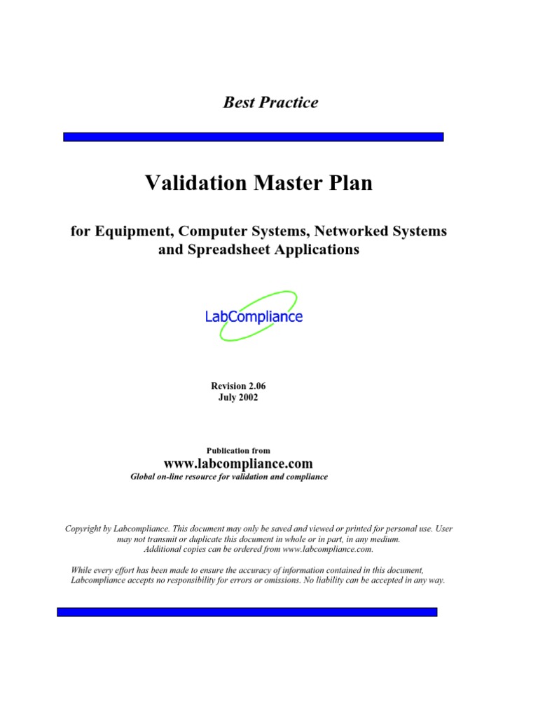 Sample M 171 Validation Master Plan Pdf Verification And Validation Systems Engineering