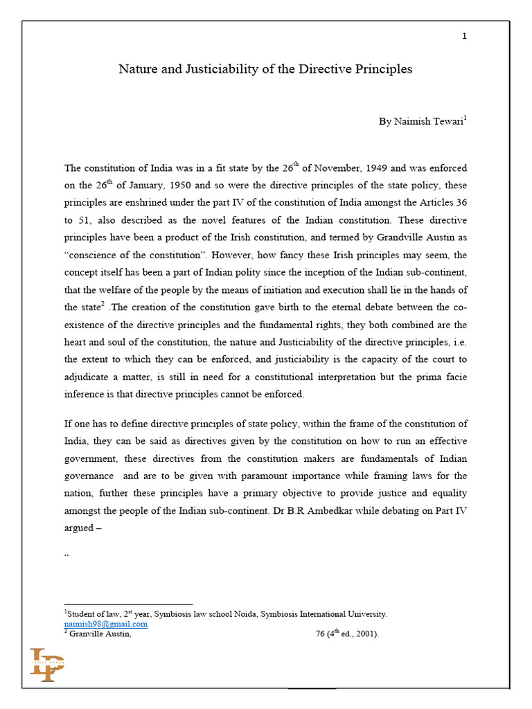 Nature and Justiciability of The Directive Principles | PDF | Statutory ...