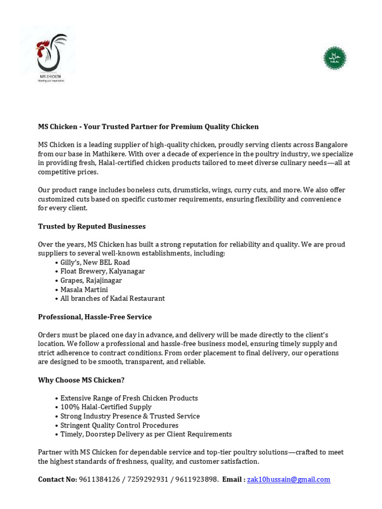 MS Chicken Quotation. | PDF | Poultry