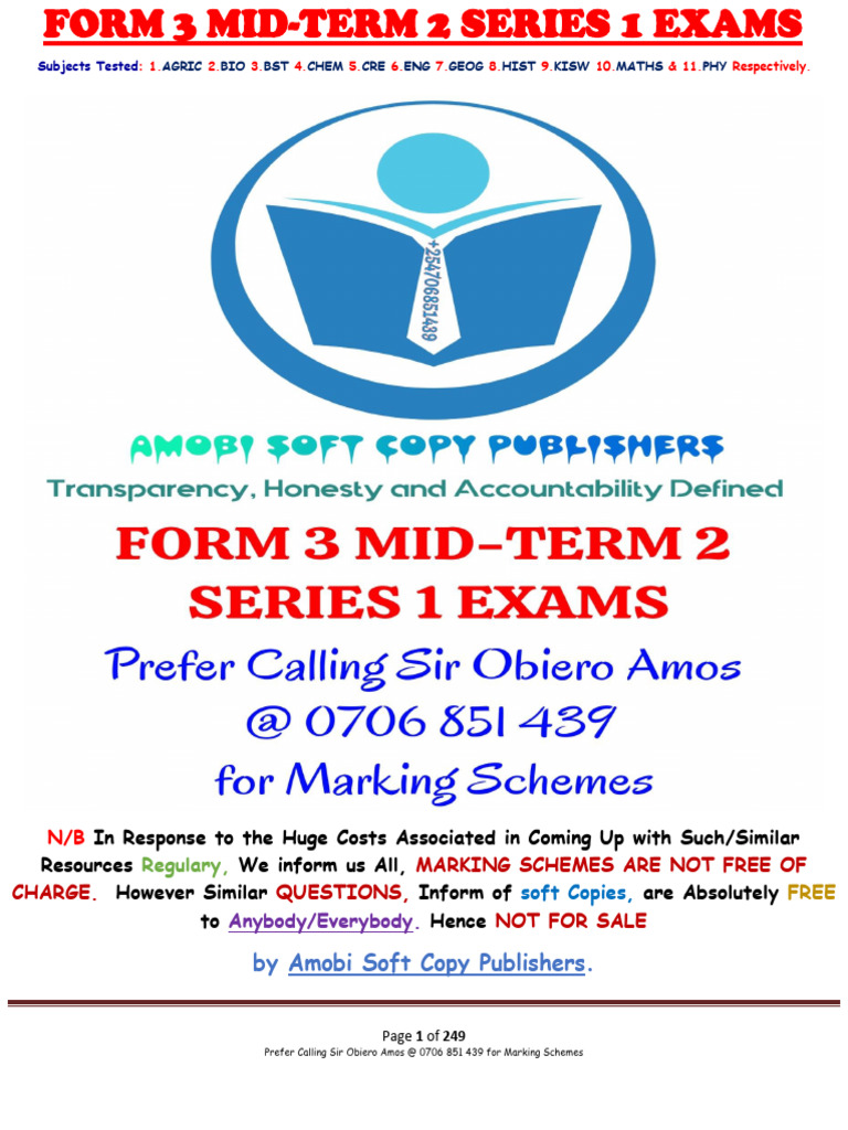 Form 3 Mid-Term Exam Marking Schemes | PDF | Tillage | Biology