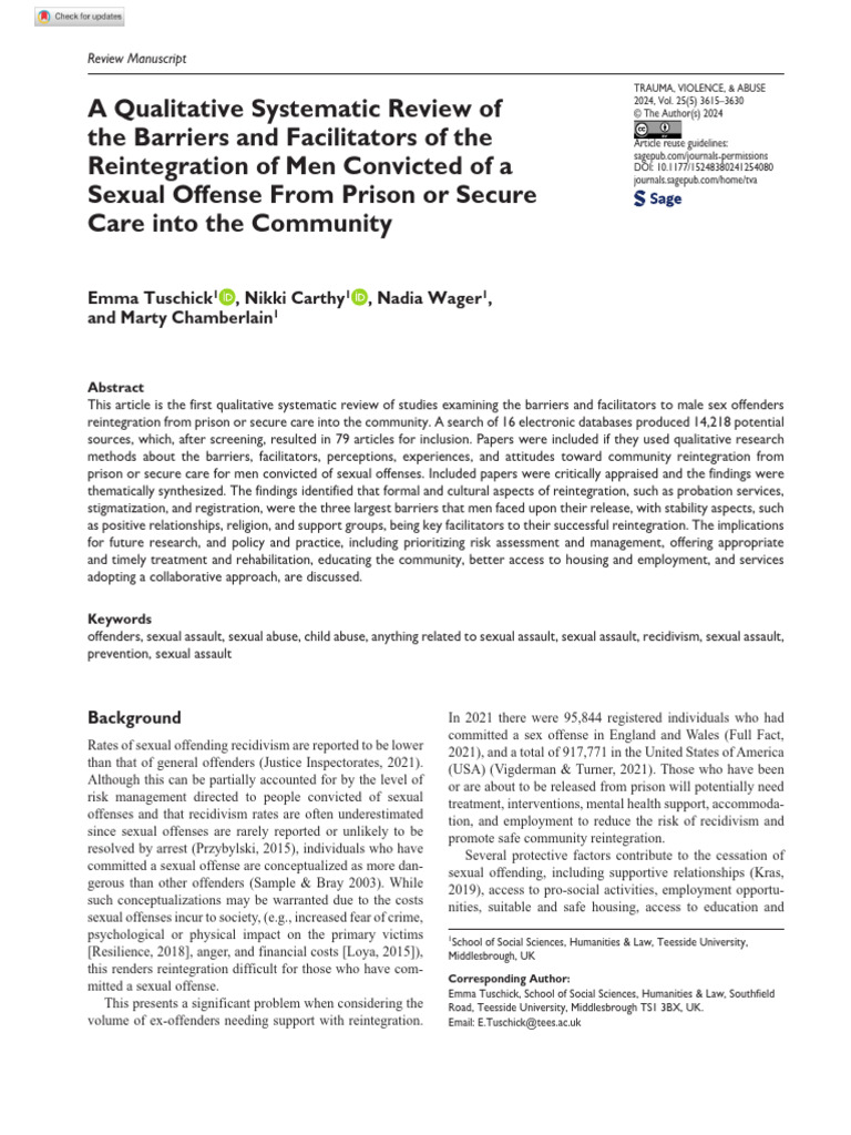 Tuschick Et Al 2024 A Qualitative Systematic Review of The Barriers and ...