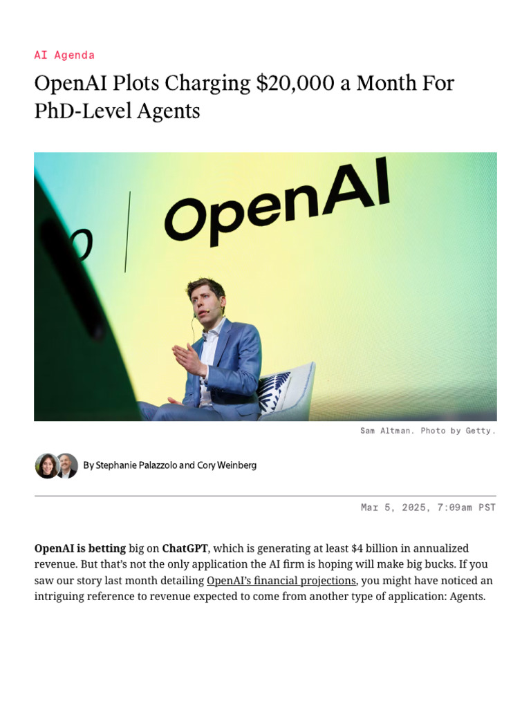 OpenAI Plots Charging $20,000 A Month For PhD-Level Agents - The ...