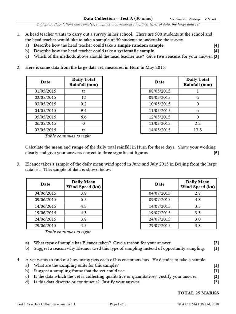 Test 1.3a - Data Collection | PDF | Sampling (Statistics) | Statistics